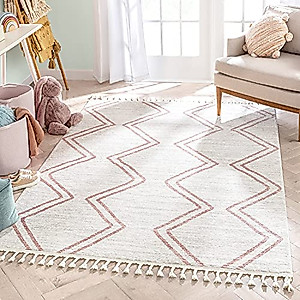 Well Woven Kennedy Reeve Modern Chevron Pattern Pink Ivory 5'3" x 7'3" Area Rug