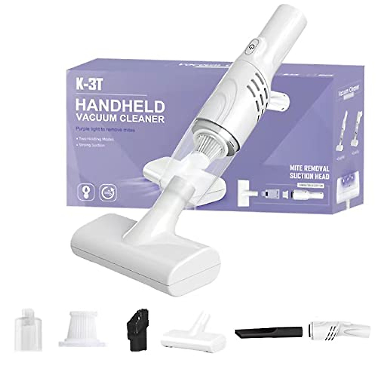 Dianli Cordless Vacuum Cleaner with 30 Mins Long Runtime, Powerful Suction,Lightweight Cordless Mattress Vacuum Cleaner, Portable Handheld Lazy Home Vacuum Cleaner, for Bed, Sofa, Carpet, Car (White)