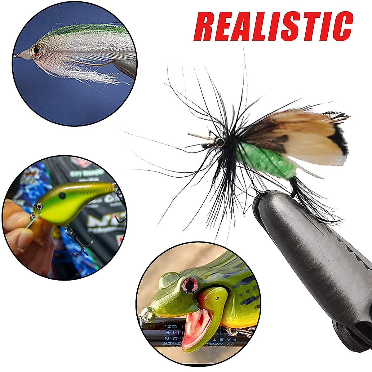 Fishing Lure Eyes, 3D/4D/5D Fly Tying Eyes Lifelike Artificial Realistic Epoxy Fishing Eye for Fishing Lure Making Kit Holographic Fishing Accessories for Fishing Baits DIY