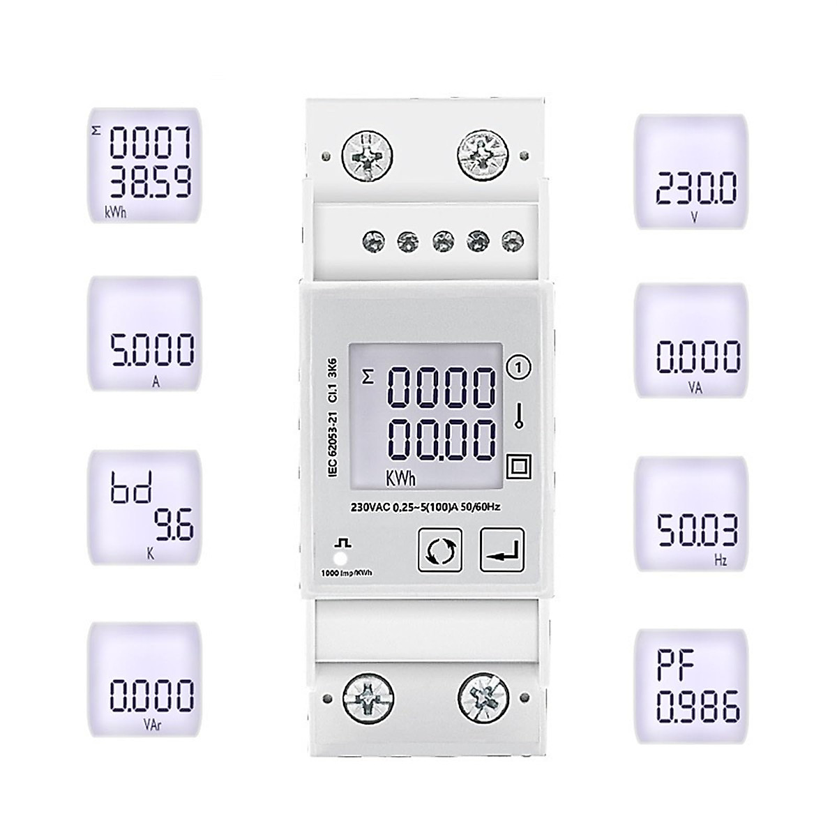 BBAUER SDM Modbus 230V Multifunction Energy Meter Single-Phase One Pulse Output with RS485 K W VA A V KWH 45-65Hz 1Pcs