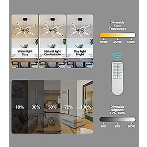 Q&S LED Modern Sputnik Chandelier,Black and Gold Mid-Century Dimmable Chandeliers with Remote for Dining Room Living Room 12 Lights