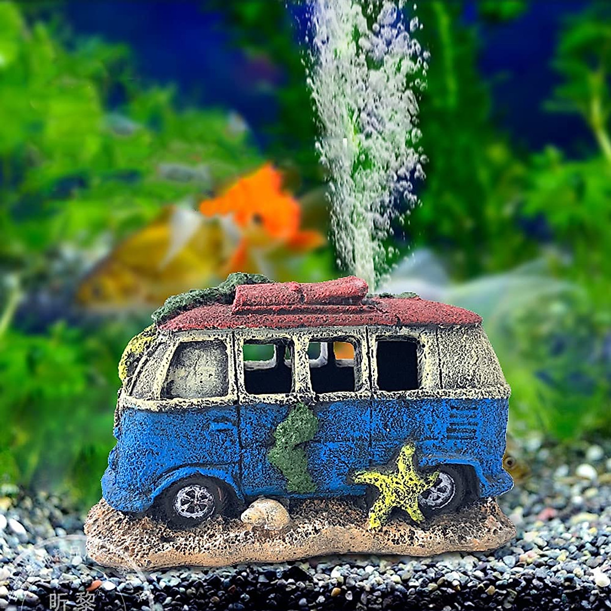 NF Aquarium Decoration Resin Imitation Car Wreck,Fish Tank Supplies Accessories Ornament Hideouts Stone Air Bubble Stone Oxygen Pump