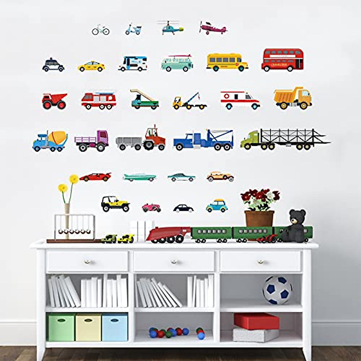 decalmile Cars Wall Stickers Transports Kids Room Wall Decor Peel and Stick Wall Decals for Boys Children's Room Nursery Bedroom Classroom