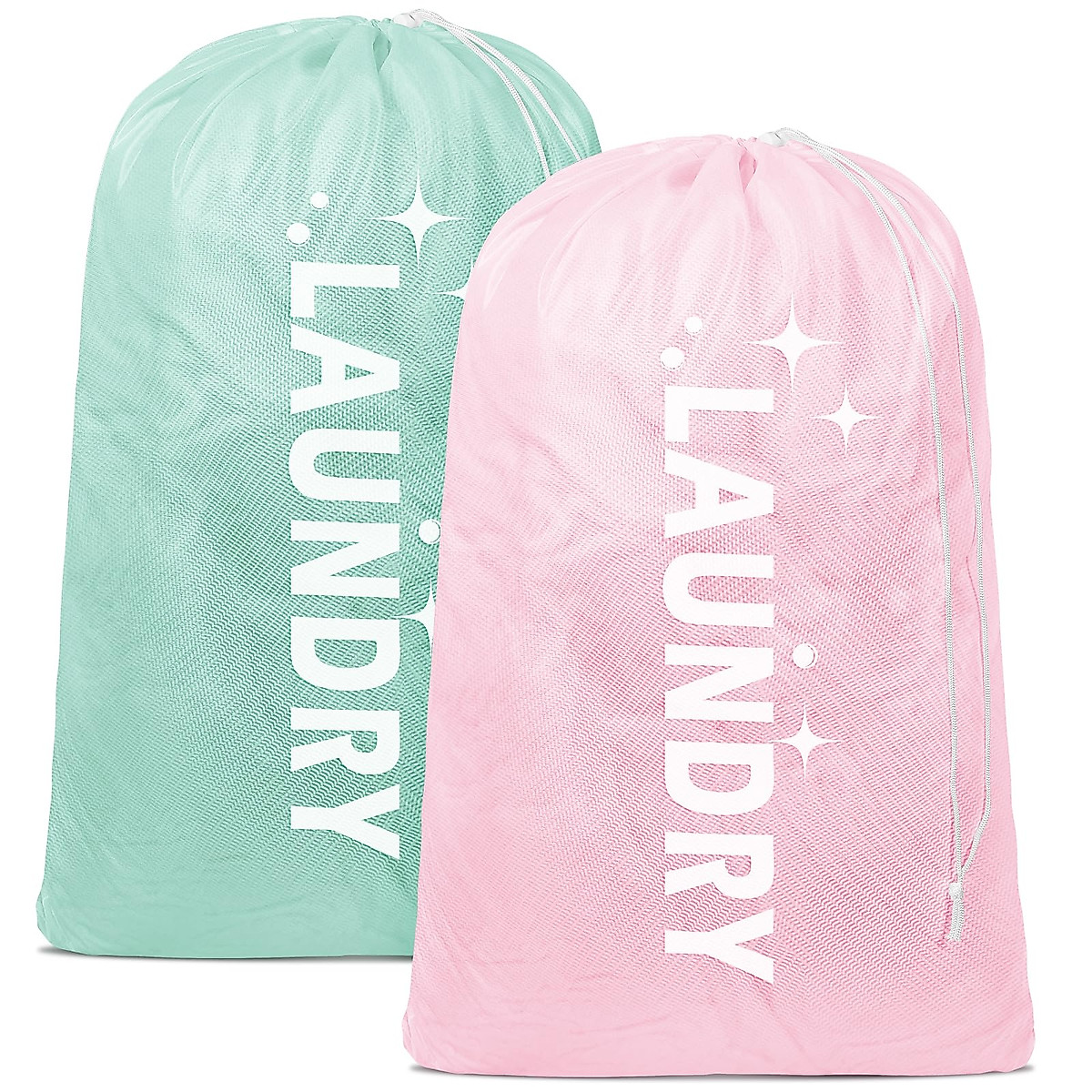 Nidoul 2 Pack Mesh Laundry Bags, Heavy Duty Large Laundry Bag with Drawstring, Laundry Mesh Wash Bags Laundry Hamper Liner for College Travel Camp, 24" x 36"