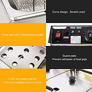 Casulo Electric Deep Fryer with Removable 2 x 6L Basket & Lid, 20.7QT Commercial Deep Fryers with Temperature Limiter, Stainless Steel Double Fryer for Turkey, French Fries, Donuts and More