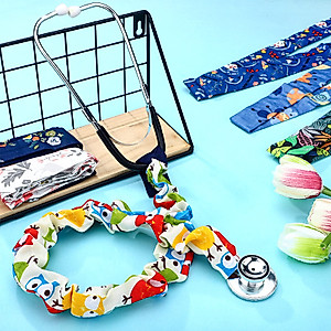 6 Pieces Stethoscope Cover Scrunchie 6 Kinds of Patterns Colors Cloth Stethoscope Sleeve Compatible with Your Stethoscope or Others with Removable Tube Stethoscope Covers for Nurses Doctors