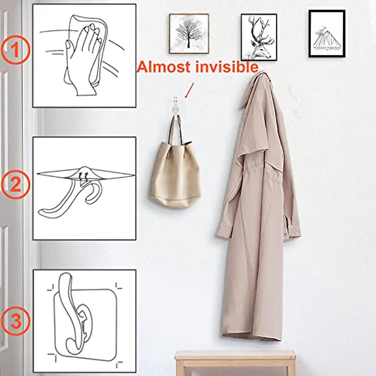BASHO FAN Wall Hooks Robe Towel Hooks - 26 Packs Transparent Waterproof Sticky Hooks Oilproof Seamless Shower Hooks Stick Coat Hooks