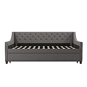 Novogratz Her Majesty Upholstered Daybed and Trundle, Twin Over Twin, Grey Linen