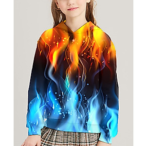Hgvoetty Teen Boys Hoodies Cool Graphic Sweatshirts for Youth Novelty Clothing Sweater for Kids Cool Fire Design Tops Costumes for Girls 14-15 Years
