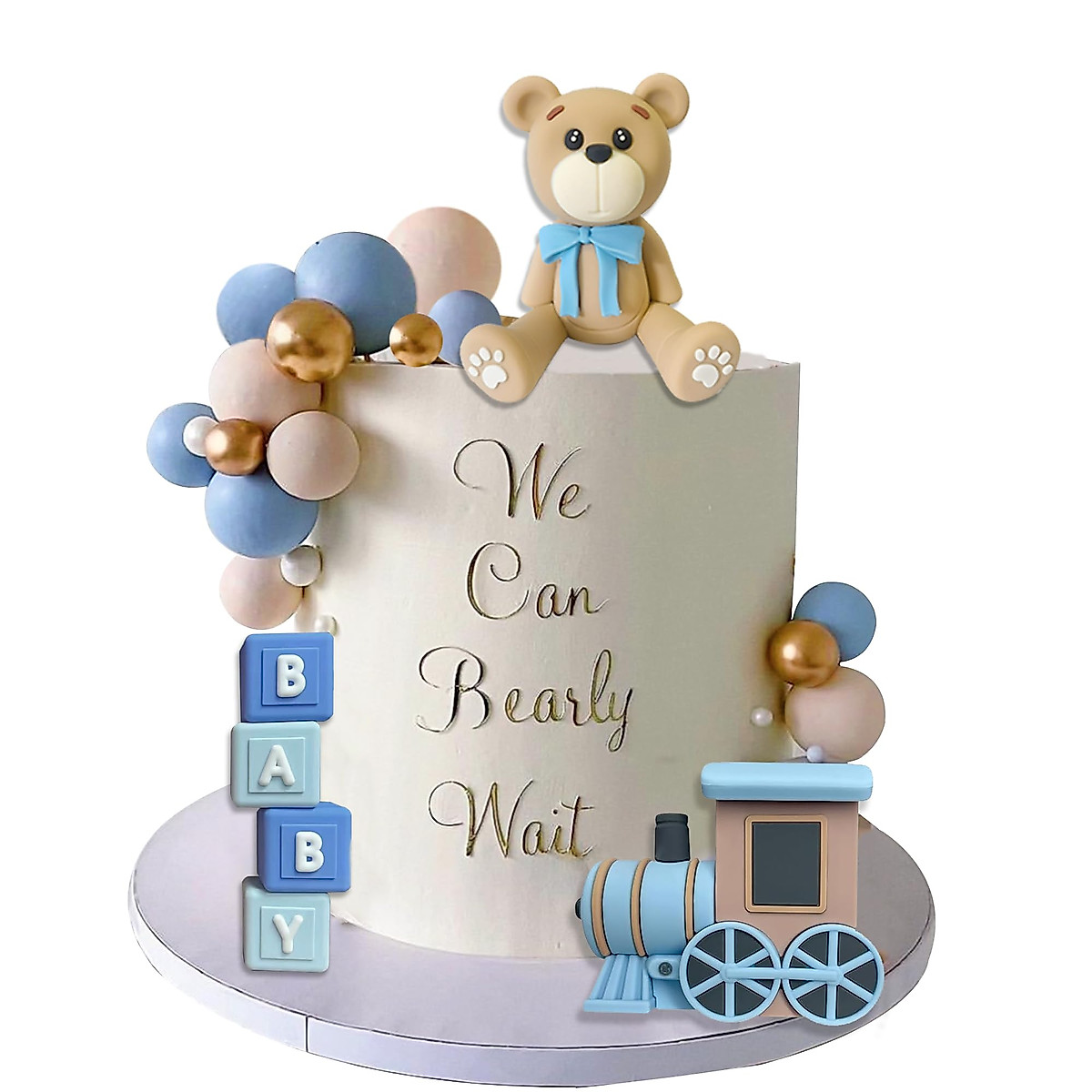 22 PCS Bear Cake Toppers Train Cake Toppers Bear Balls Cake Decorations with Train BABY Letters for Baby Shower Gender Reveal Bear Themed Birthday Party Supplies