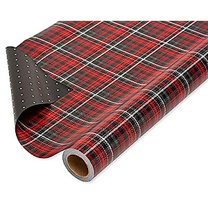 American Greetings Reversible Wrapping Paper Jumbo, Red and Black Plaid (1 Roll, 175 sq. ft)