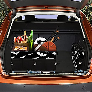 GACTIVITY Black And White Goth Bats Car Trunk Organizer,Collapsible Cargo Storage Tote Bag,Non Slip,3 Divider Compartments, Automotive Interior Accessories for Auto SUV Truck Vehicle Picnic Camping