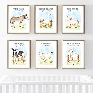 Andaz Press Farm Animals Theme Nursery Kids Bedroom Hanging Wall Art Decor, 8.5x11-inch, Watercolor Sky, Bible Christian Verses, Cow Duck Chicken Pig Lamb Sheep, 6-Pack, Unframed Room Poster