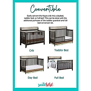 Suite Bebe Hayes 4 in 1 Convertible Crib, Coffee and Faux Barnwood - Quick Ship