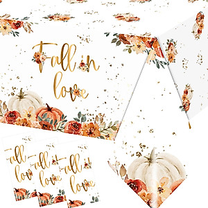 HAKOTI 3Pieces Fall in Love Bridal Shower Decorations Tablecloth, Fall in Love Decorations Tablecloth, Fall in Love Table Cover for Fall Bridal Shower Decorations Fall Engagement Party Decorations