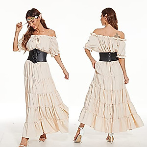 XZQTIVE Black Corset Waist Belt for Women, Wide Elastic Tie Waspie Belt for Dresses 4.7inch