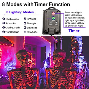 Halloween Decorations Outdoor Solar String Lights Orange & Purple, Outside 2Pack Total 144ft 400 LED 8 Modes with Timer, IP44 Waterproof Spooky Gothic Lights for Party, Patio, Tree, Garden Decor