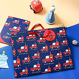 WRAPAHOLIC 13" Large Gift Bag with Card and Tissue Paper - Car Design Happy Birthday