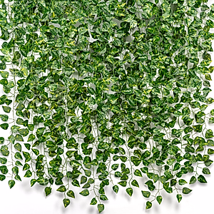 CQURE 14 Pack 98Ft Artificial Ivy Garland, Fake Vines UV Resistant Greenery Leaves Fake Plants Hanging Aesthetic Vines for Home Bedroom Party Garden Wall Room Decor