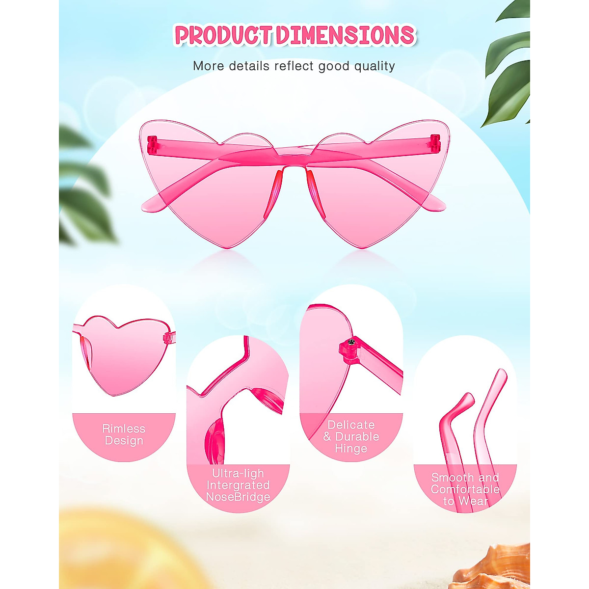 Chicpop 24 Pcs Heart Shaped Sunglasses Rimless Bachelorette Party Sunglasses Women Party Favor Accessories for Girl