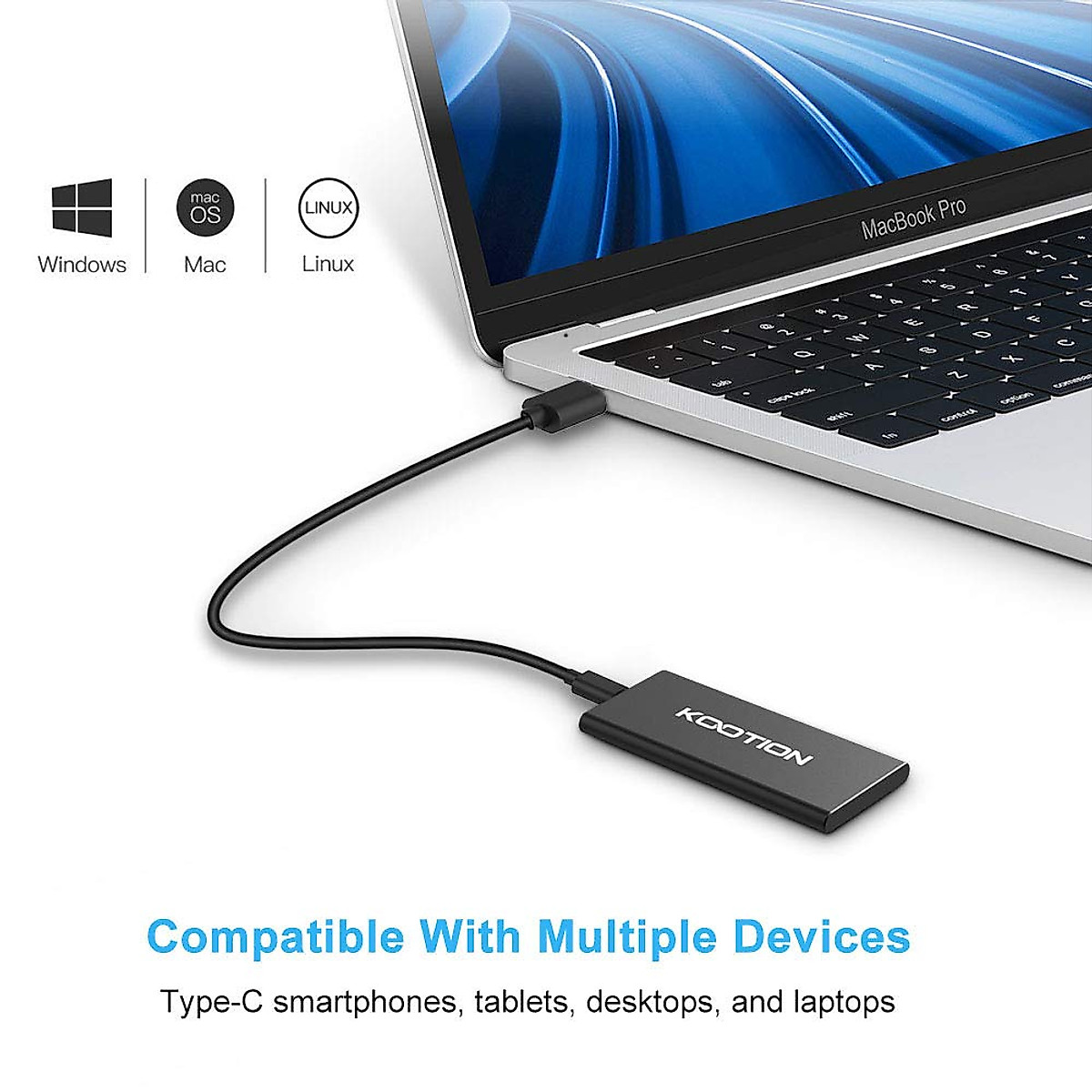 KOOTION External SSD 250GB Portable SSD High-Speed Solid State Drive, Read up to 500MB/s & Write up to 450MB/s