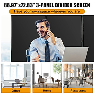 ALMOOGH Office Partition 89" W x 14" D x 73" H Room Divider Wall 3-Panel Office Divider Folding Portable Office Walls Divider with Non-See-Through Fabric Room Partition Black for Room Office