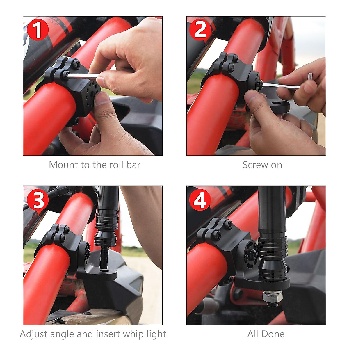 2X UTV ATV Mount Brackets Heavy-Duty CNC Cut Aluminum Construction for LED Whip Light Bar Led Pods 1.75" Roll Bar UTV.