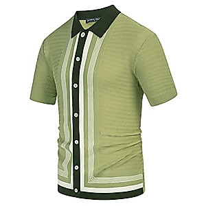 Mens 70s Shirt Short Sleeve Retro Shirts Vintage Stripe 50s Polo Tee Shirts