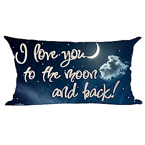 Ramirar Word Art Quote I Love You to The Moon and Back Sky Cloud Blue Background Decorative Lumbar Throw Pillow Cover Case Home Living Room Bed Sofa Car Cotton Linen Rectangular 12 x 20 Inches
