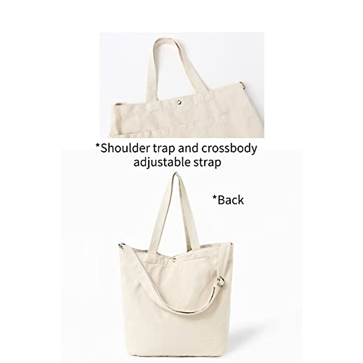 Jeelow Canvas Tote Crossbody Shoulder Bag Handbag Purse With Shoulder Strap For Men & Women (Beige)