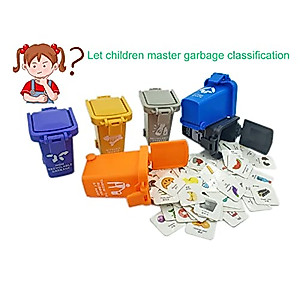 AITING Kids Garbage Classification Toy Vehicles Garbage Truck's 6 Trash Cans +100 Card