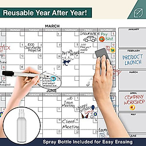 Large Dry Erase Wall Calendar - 38" x 58" - Premium Undated Blank 2023 Reusable Yearly Calendar - Giant Whiteboard Year Poster - Laminated Jumbo Annual Office 12 Month Calendar