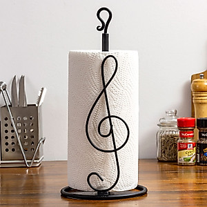 MyGift Matte Black Metal Kitchen Paper Towel Holder Dispenser Rack with Treble Clef Music Symbol Design