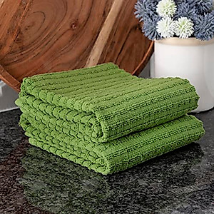 Ritz Royale Collection 100% Combed Terry Cotton, Highly Absorbent, Oversized Kitchen Towel Set, 28" x 18", 2-Pack, Solid, Cactus Green