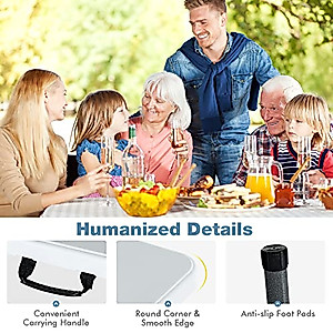 Goplus Folding Tables, 6ft Foldable Plastic Card Table, Portable Heavy Duty Fold Up Table w/Handle, White Outdoor Utility Folding Table for Picnic, Party, Dining, Camping, Beach, BBQ, No Assembly