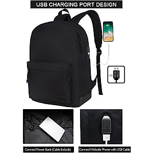SUPACOOL Lightweight Casual Laptop Backpack with USB Charging Port For for Men and Women, School Bookbag for College (Full Black)