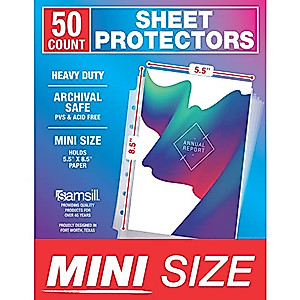 Samsill Mini Sheet Protectors 50 Pack, 5.5 x 8.5 Inch Page Protectors for Mini 3 Ring Binder, Heavy Duty, Clear Protector Sheets, 7 Hole, Top Loading, Acid Free