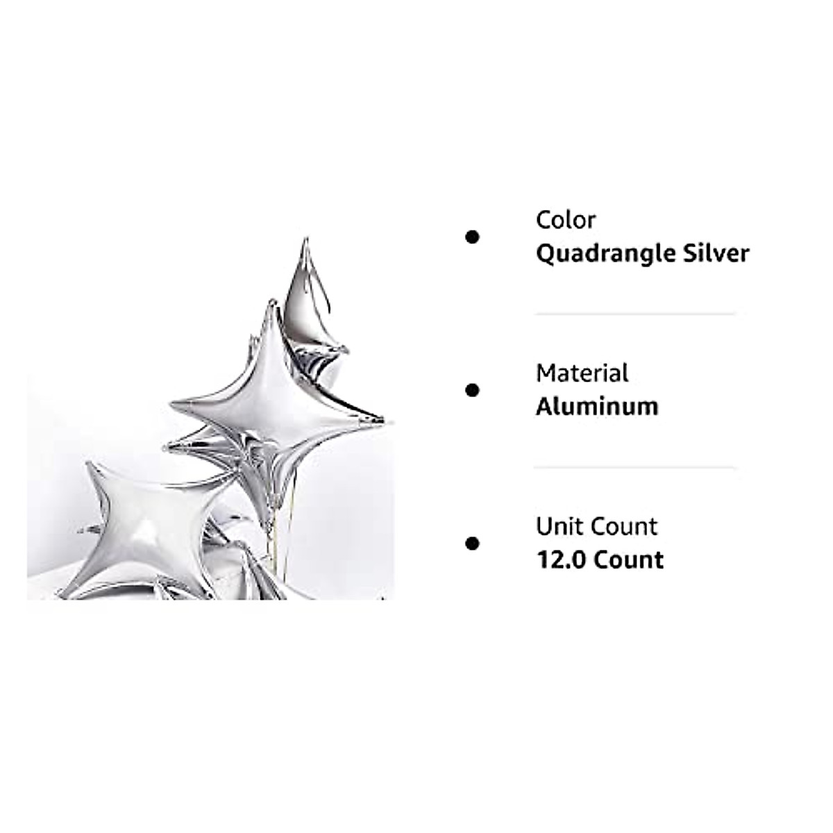 Star Shape Foil Mylar Balloon Silver Quadrangle Balloon - 24" Four Angle Star Balloons for Birthday Party & Wedding Decoration,12pcs