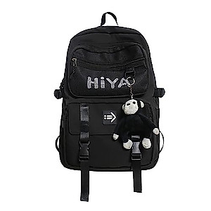 MININAI Preppy Backpack Y2K Aesthetic College Backpack Cool Trendy Japanese Harajuku Techwear Daypack Fit 15.6 Inch Laptop (Black,One Size)