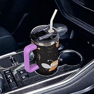 Floral Bee 40 Oz Car Cup Stainless Steel Travel Mug Leak-Proof Insulated Tumbler with Handle Violet-style