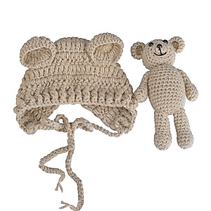 ISOCUTE Newborn Photography Outfits Baby Photoshoot Props Boy Girl Hat Bear Infant First Picture Photo Gift Box Khaki