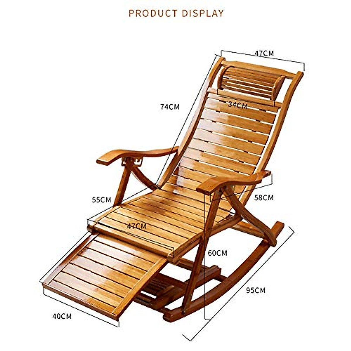 Lounge Chair, Zero Chair,Lounge Chairs,Wooden Folding Rocking Chair Balcony Bamboo Adjustable Back Chair with Headrest and Foot Massage Outdoor Sun Loungers Old Man Siesta Chair