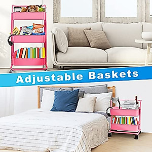 Homchwell Metal 3 Tier Utility Cart, Mesh Rolling Cart Organizer with Handle & Lockable Wheels, Multi-Functional Rolling Storage Cart for Kitchen, Bathroom, Living Room and Office