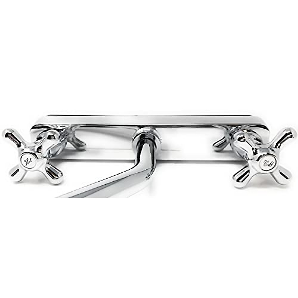 Chromed Surface 8" Two Handle Tall Stainless Steel Spout Kitchen Faucet 8 inch Center Hole [3015P] ADA No Lead, Plastic (POM) Body HI Rise Spout