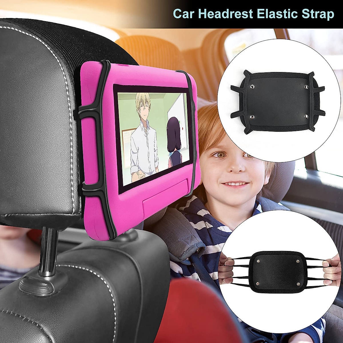 Car Tablet Holder, Kids Tablet Holder for Car Back Seat, iPad Holder for Car Adjustable Anglel, iPad Car Mount Silicon Holder for All 7-12.9 Inch Fire Tablets