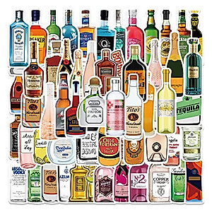 Food Stickers - 50 Pcs Candy Biscuit Coffee Ice Cream Stickers,Vinyl Waterproof DIY Decorations for Laptop Water Botter Guitar,Cocktail Beer Toast Supplies,Lollipop Vegetable Decor for Teens Adults (Alcohol stickers)