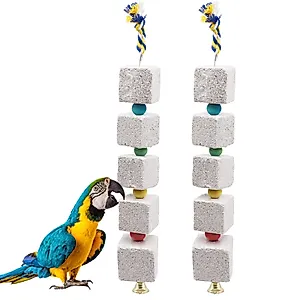 2 Pack Large Bird Chewing Toy, Parrot Beak Grinding Calcium Stone with Bells, Bird Cage Accessories, Cage Toys for Cockatiel Parakeet Parrot Budgies Rat Hamster Chinchilla Rabbit Bunny African Grey