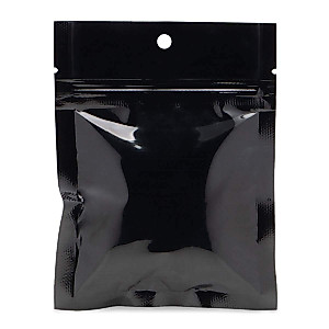 PouchWorth 50 Pack Glossy Black Mylar Nylon 4 Mil 3.5" × 4.5" Stand Up Food Pouch Zip Lock Smell Proof Bags