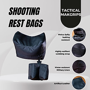 Tactical Mak Grips Shooting Rest Bags for Precision Outdoor Shooting Front & Rear Support Stand Holders for Gun Hunting Target Sports Camera Bean Bag Front & Rear Support - Unfilled