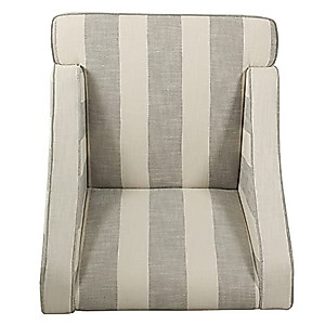 HomePop Velvet Swoop Arm Accent Chair, Grey Awning Stripe